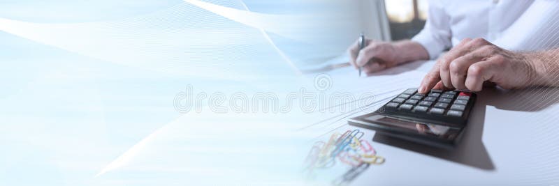Hand Using Calculator, Accounting Concept Panoramic Banner Stock Photo ...