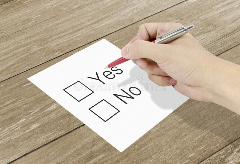 Hand Using a Classic Pen Decide To Choice Yes or No Stock Image - Image ...