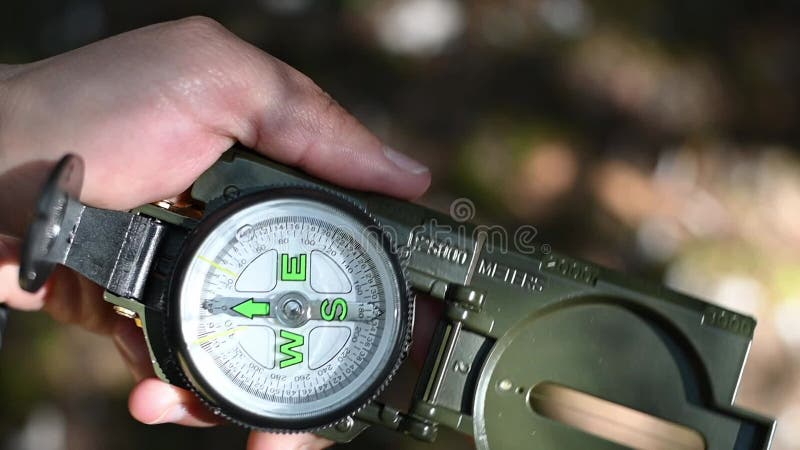 Hand Using a Compass in the Middle of the Forest, Slow Motion Stock ...