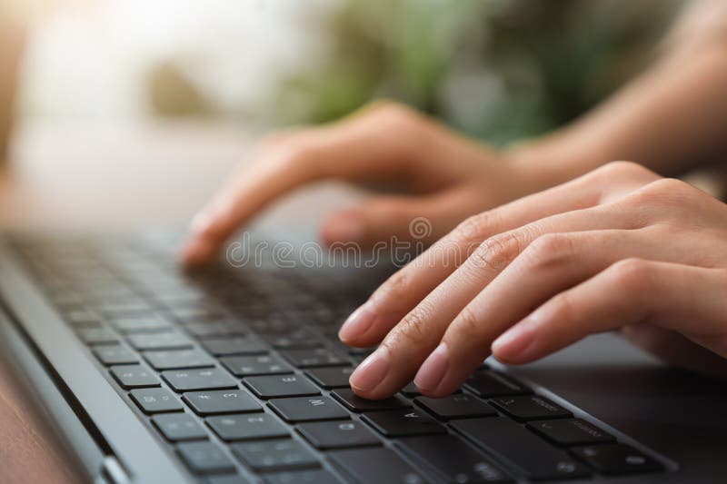 Hand Using Computer Laptop and Touching Mouse on the Table Stock Photo ...