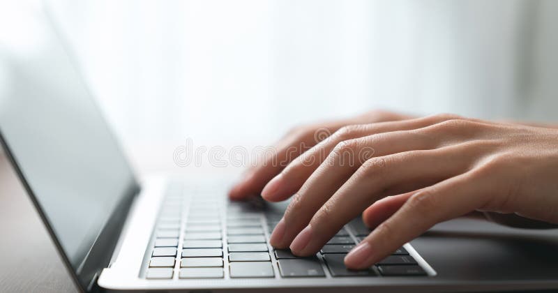 Hand Using Computer Laptop and Touching Mouse on the Table Stock Photo ...