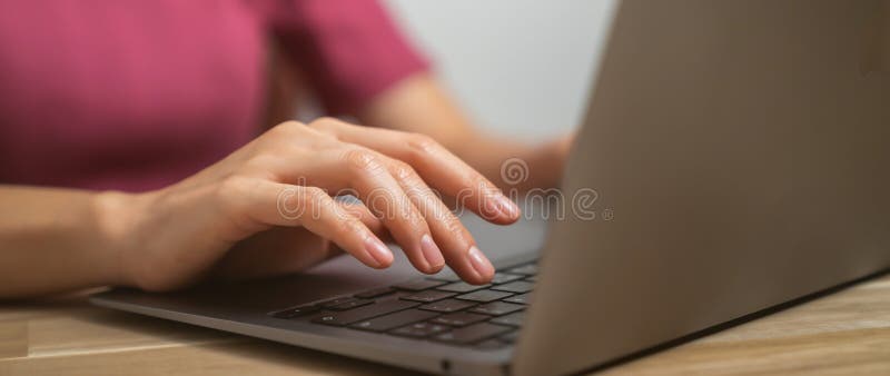 Hand Using Computer Laptop and Touching Mouse on the Table Stock Photo ...