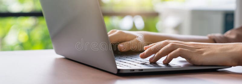 Hand Using Computer Laptop and Touching Mouse on the Table Stock Photo ...
