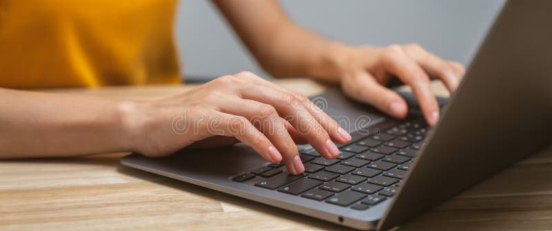 Hand Using Computer Laptop and Touching Mouse on the Table Stock Image ...