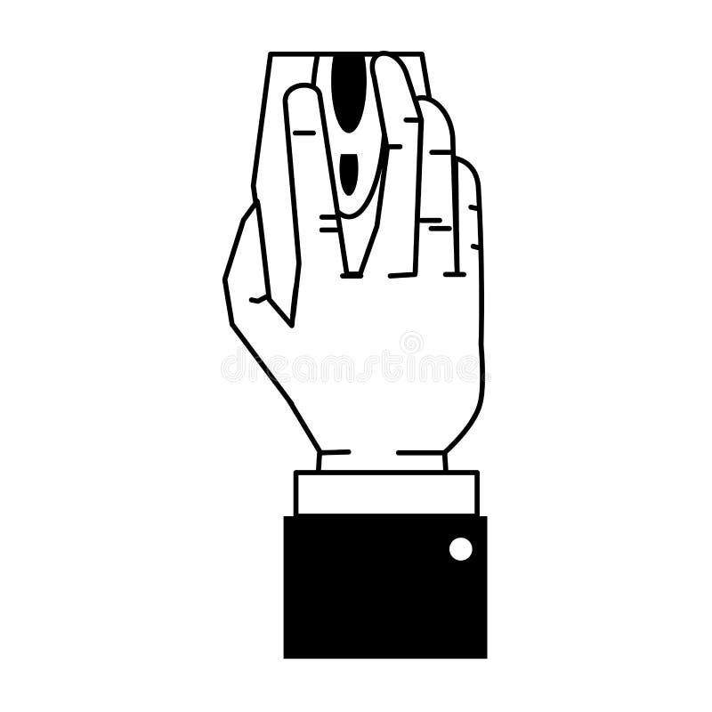 Hand Using Computer Mouse Cartoon Isolated in Black and White Stock ...