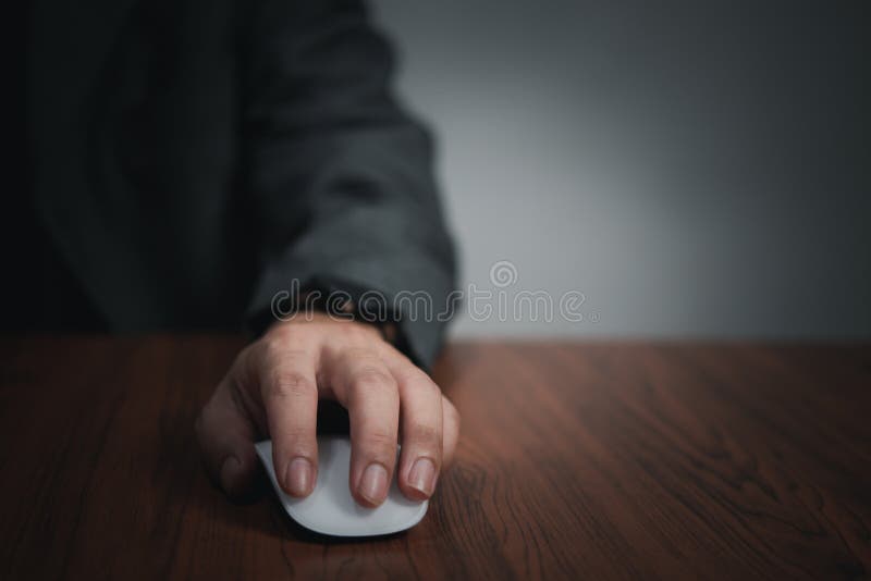 Hand Using Computer Mouse, Clicking Pointer Laptop on Desk Stock Image ...
