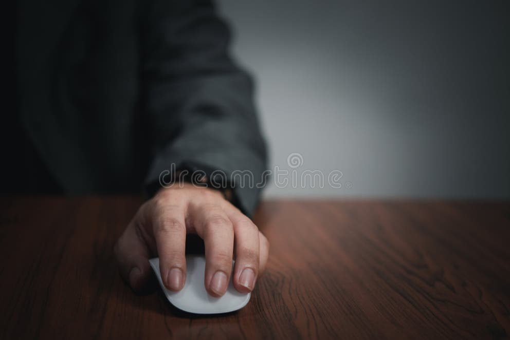 Hand Using Computer Mouse, Clicking Pointer Laptop on Desk Stock Image ...