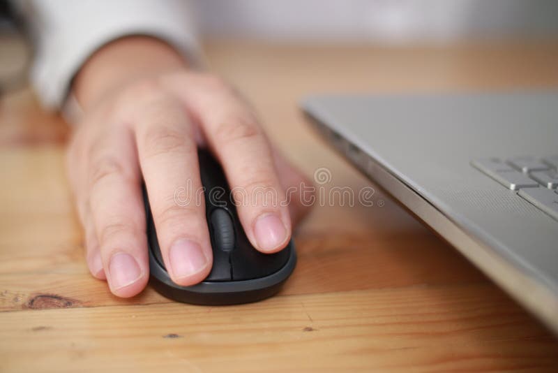 Hand Using Computer Mouse, Clicking Pointer Laptop Pc Peripheral Stock ...