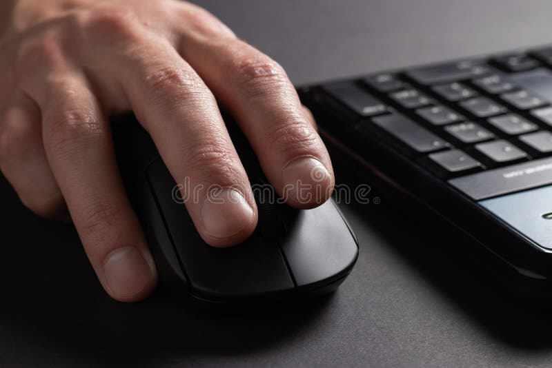 Hand Using Computer Mouse, Clicking Pointer Pc Peripheral, Close Up ...