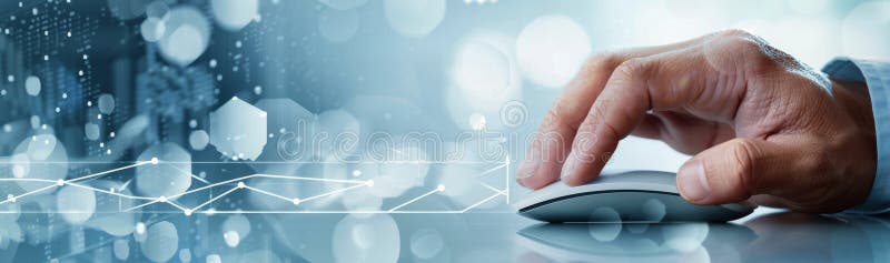 Hand Using Computer Mouse with Digital Data Overlays Stock Photo ...