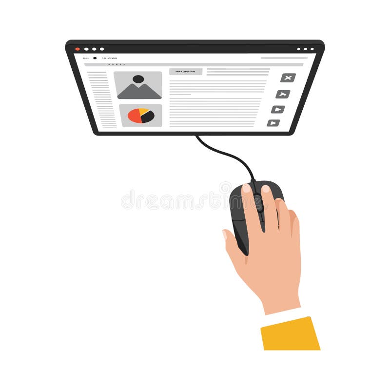 Hand Using Computer Mouse To Navigate Digital Interface in Flat Vector ...
