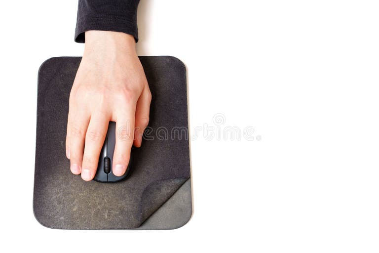 Hand Using Computer Mouse on a Worn Mouse Pad Stock Image - Image of ...