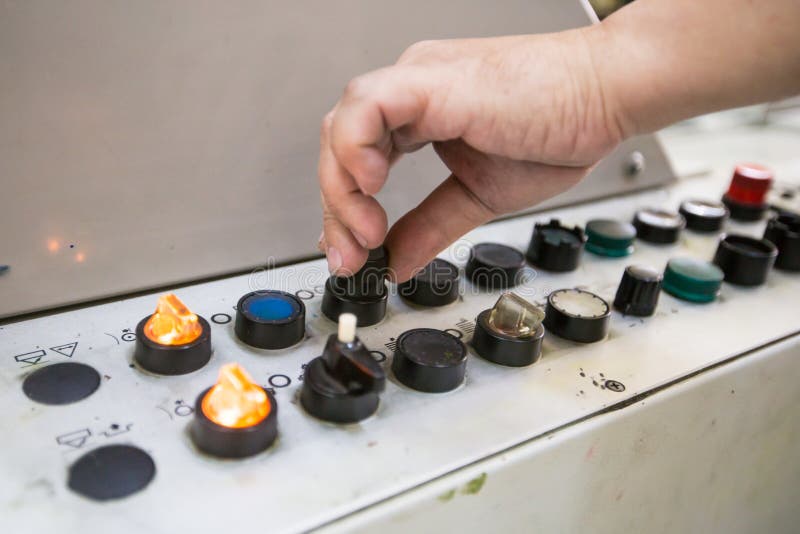 Hand Using Control Panel of an Old Machine Stock Photo - Image of panel ...