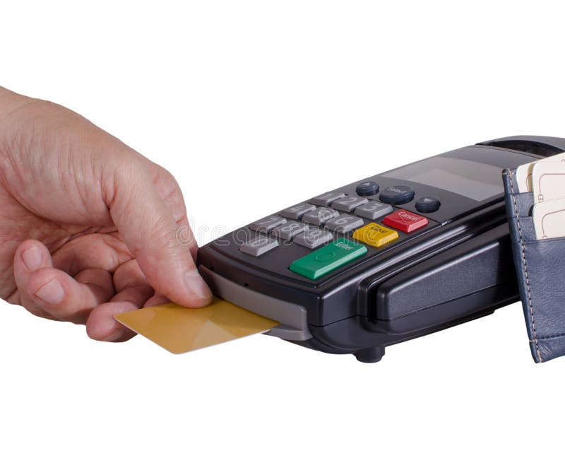 Hand Using Credit Card on Card Reader Machine , Isolated on Whit Stock ...