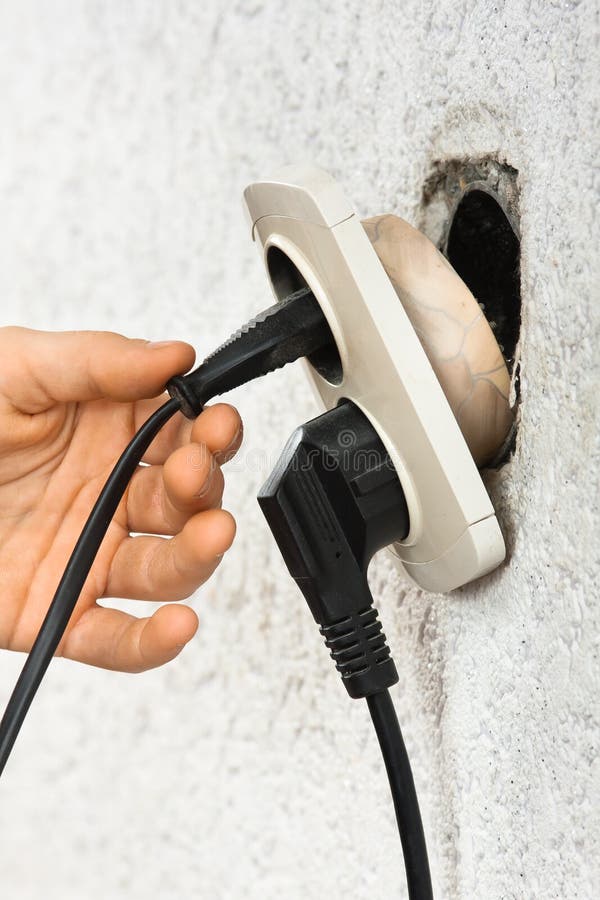 Hand Using Dangerous Broken Electric Socket Stock Photo - Image of ...