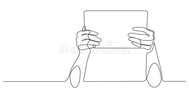 Hand Using Digital Tablet Communication One Line Drawing Continuous ...