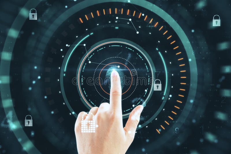 Hand Using Finger Print Interface on Virtual Screen Stock Photo - Image ...