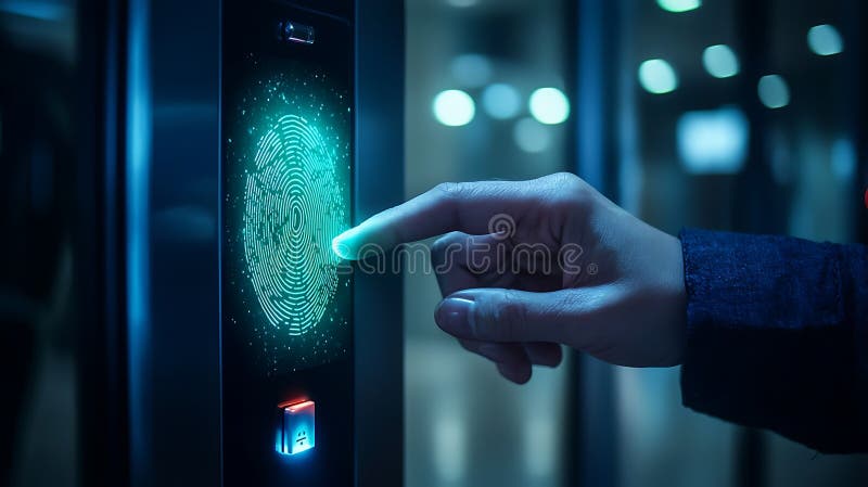 Hand Using a Fingerprint Scanner in a Modern Setting Stock Illustration ...