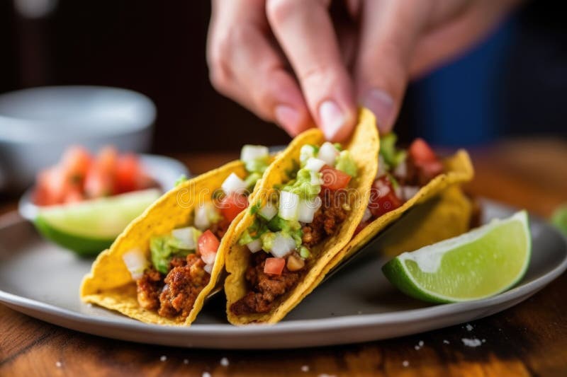 Hand Using a Fork To Pick Up a Bite of Chorizo Taco Stock Image - Image ...