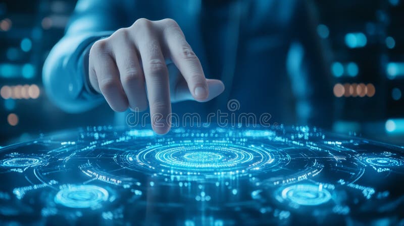 Hand Using Futuristic Digital Touch Interface Stock Illustration ...