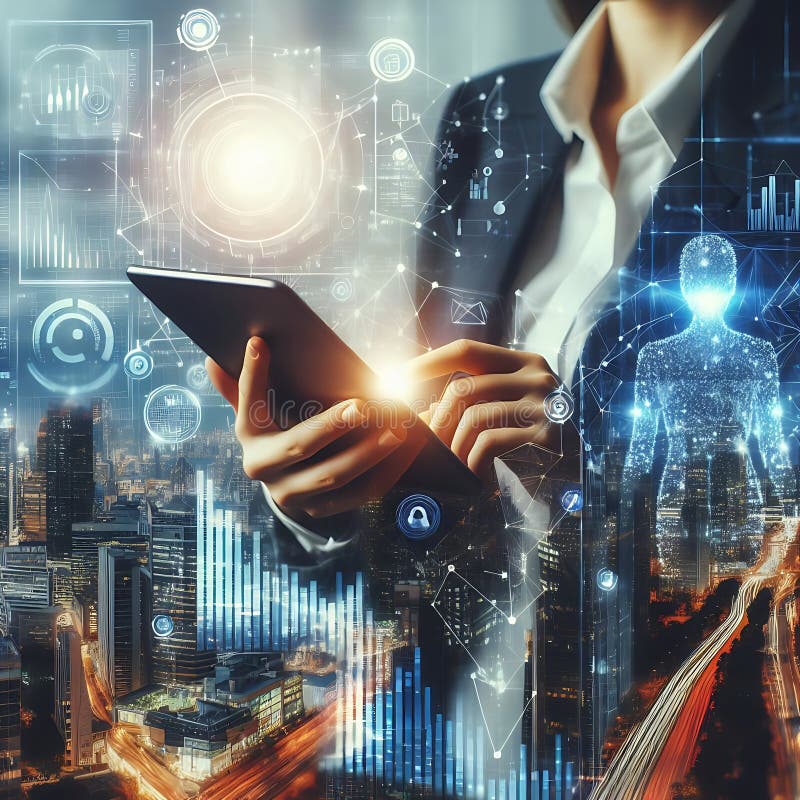 Hand Using Futuristic Tablet Smart Device , Innovation of Smart Device ...