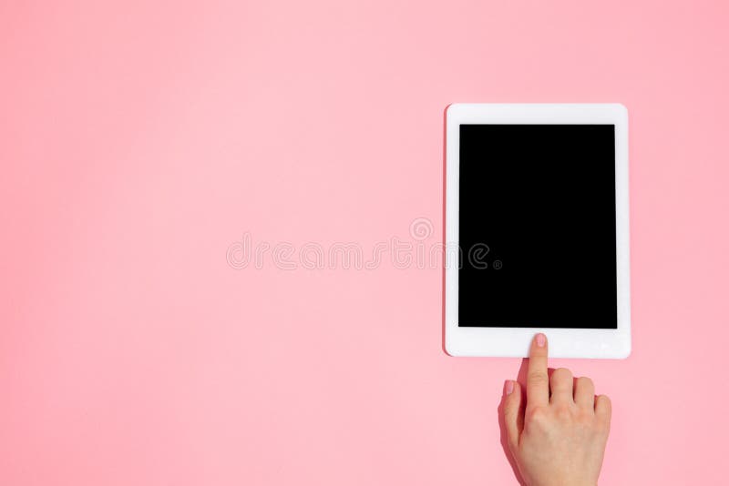 Hand Using Gadget, Device on Top View, Blank Screen with Copyspace ...