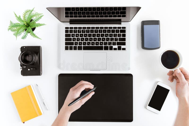 Hand Using Graphic Tablet at Modern Workplace Stock Image - Image of ...