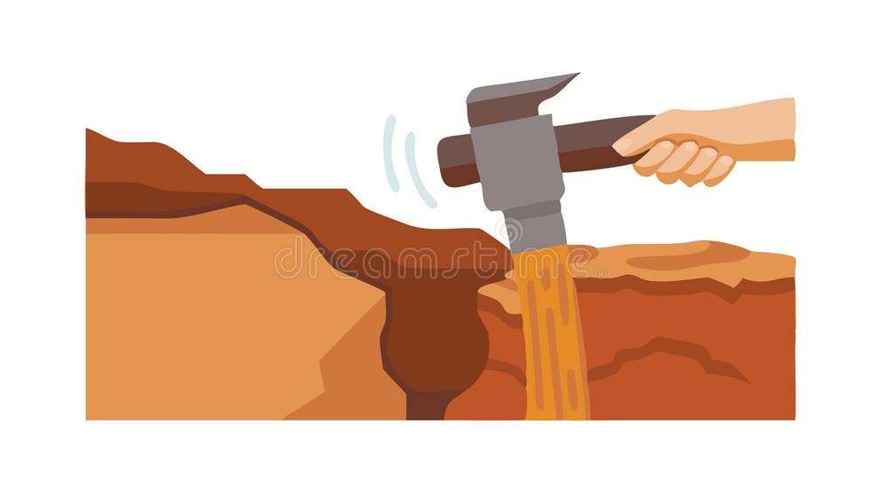 A Hand Using a Hammer and Chisel on a Rock Surface, Vector Design ...