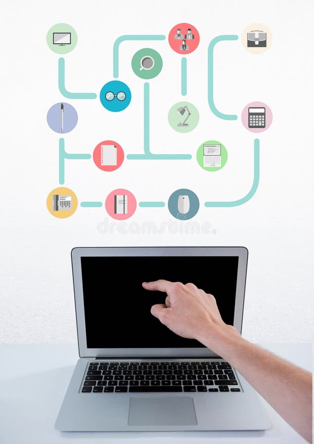 Hand Using Laptop with Application Icon Stock Photo - Image of ...