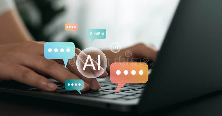 Hand Using Laptop and Chatting with Chatbot Application, Shows Message ...