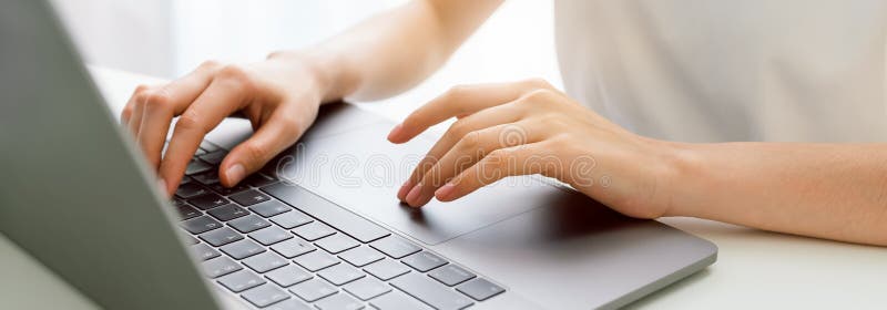 Hand Using Laptop Computer with the Press Keyboard at Office ...