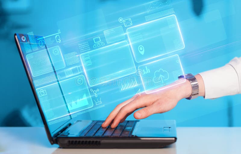 Hand Using Laptop Information Database Concept Stock Photo - Image of ...