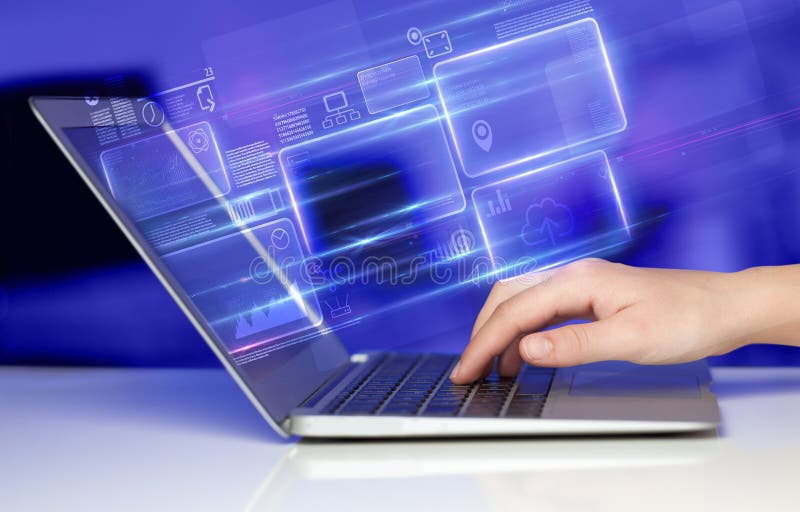 Hand Using Laptop Information Database Concept Stock Photo - Image of ...