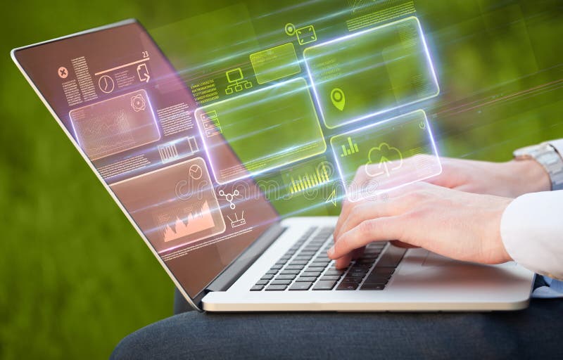 Hand Using Laptop Information Database Concept Stock Image - Image of ...