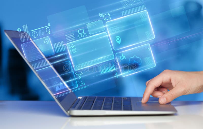 Hand Using Laptop Information Database Concept Stock Image - Image of ...