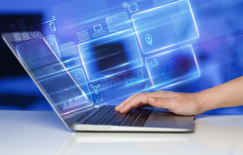 Hand Using Laptop Information Database Concept Stock Image - Image of ...
