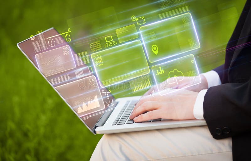 Hand Using Laptop Information Database Concept Stock Photo - Image of ...