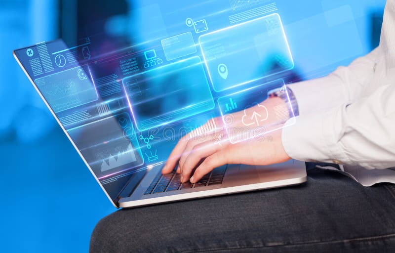 Hand Using Laptop Information Database Concept Stock Image - Image of ...