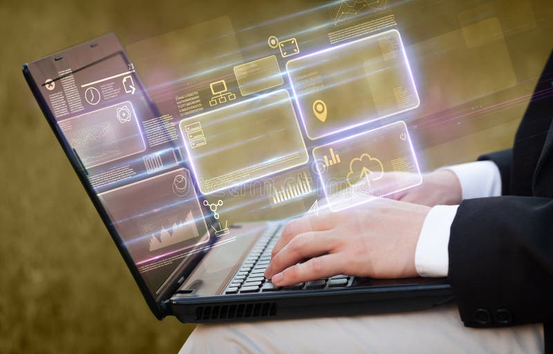 Hand Using Laptop Information Database Concept Stock Image - Image of ...
