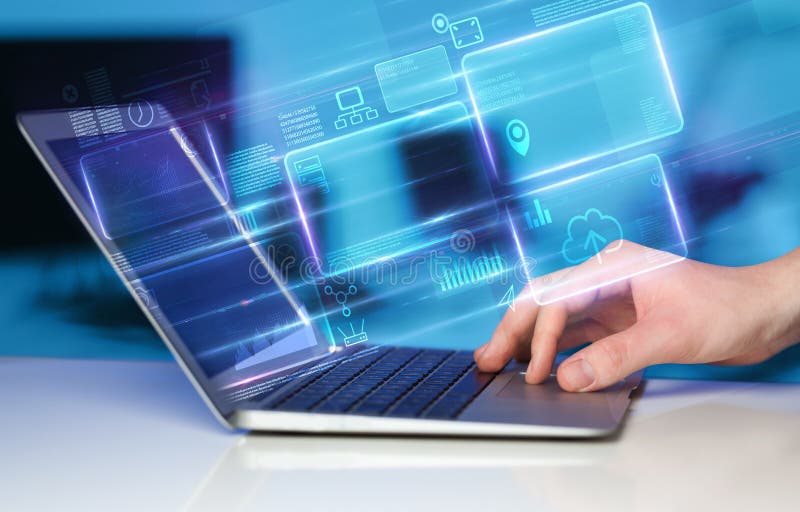 Hand Using Laptop Information Database Concept Stock Image - Image of ...