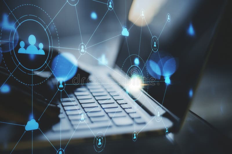 Hand Using Laptop with Social Media Network Interface Stock Photo ...