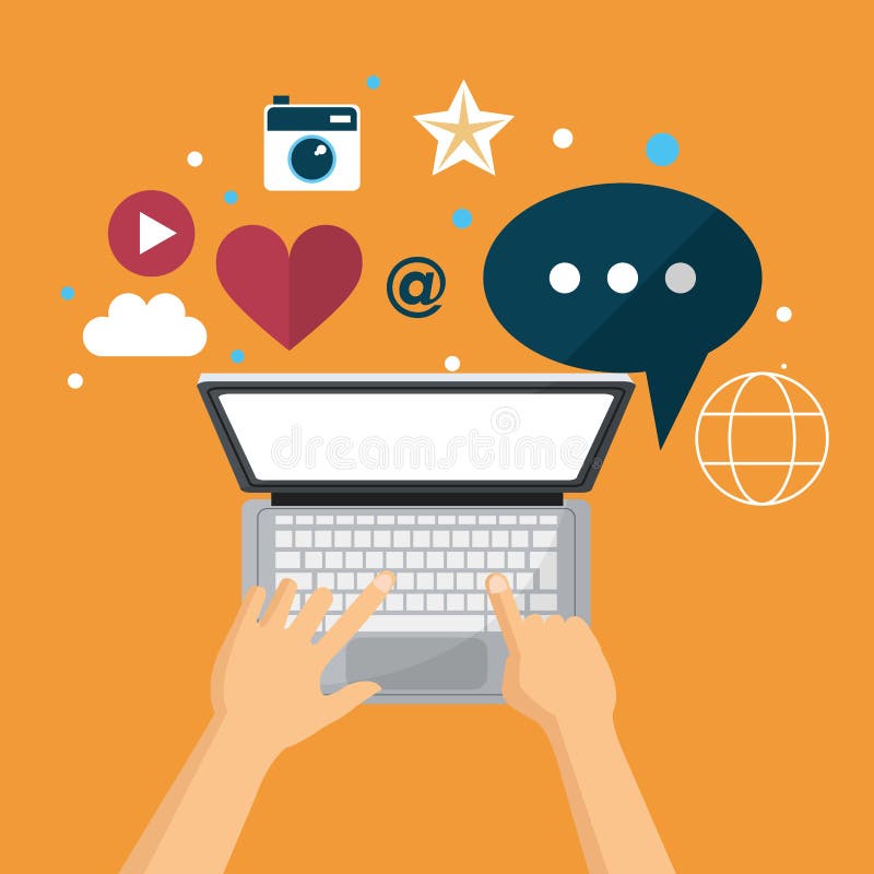 Laptop & Social Media Icons, Communication in the Global Computer ...