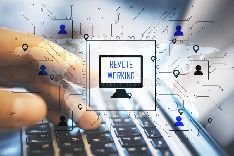 Hand Using Laptop on Table with Remote Work Interface Stock Photo ...