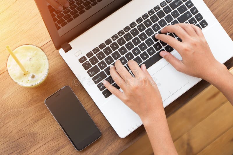 Hand Using Laptop on Top Angle View Stock Photo - Image of computer ...