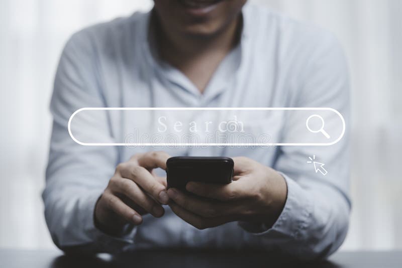 Hand Using Mobile Phone with Search Icon for Search Engine Optimisation ...