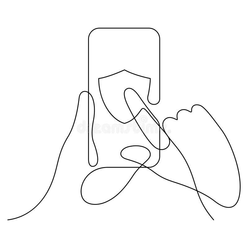 Hand Using Mobile Security Privacy App Protection One Line Stock Vector ...