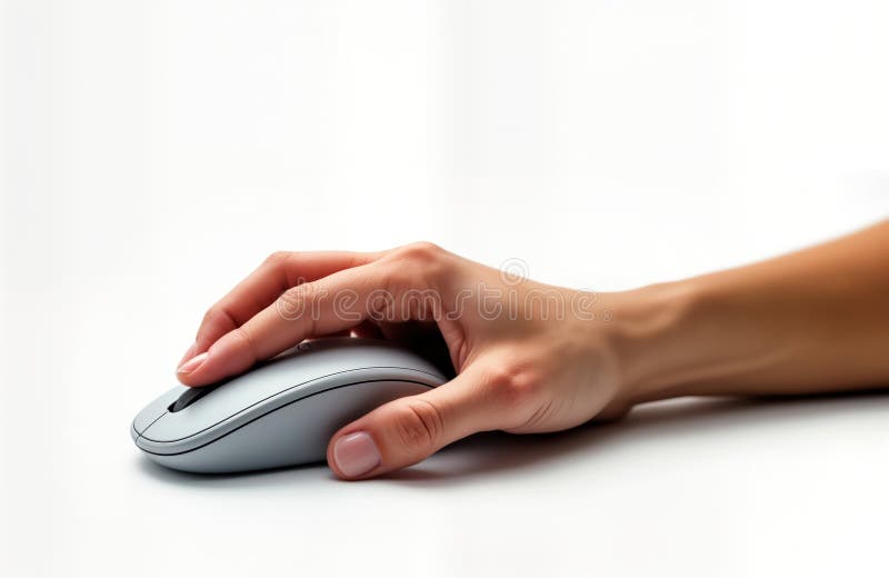 Hand Using Modern Computer Mouse. Person Clicks on Device. Isolated ...
