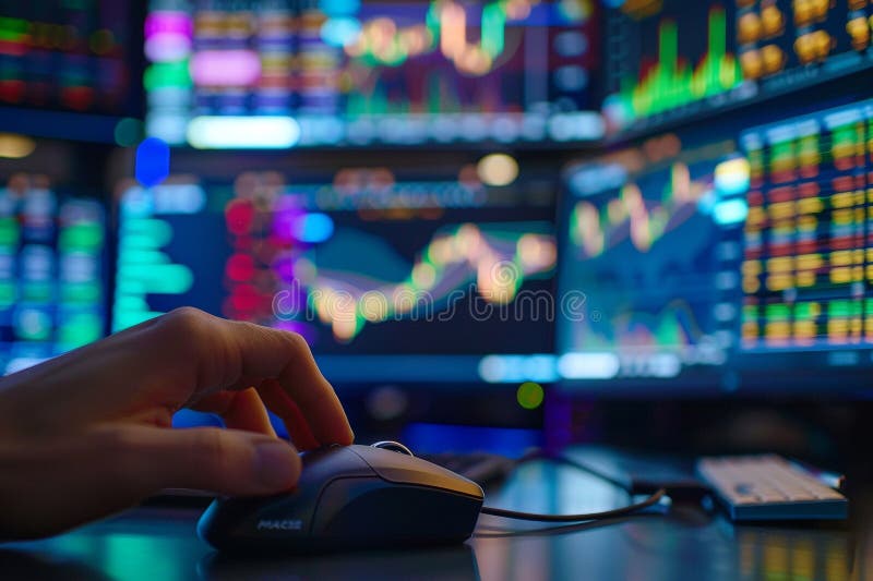 Hand Using Mouse on Financial Chart Stock Illustration - Illustration ...