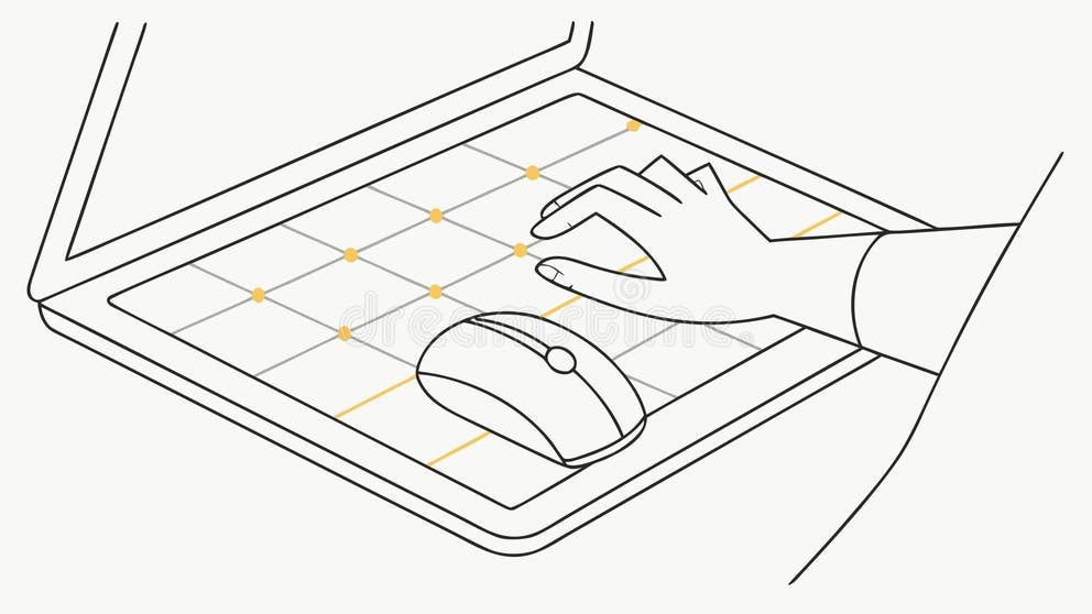 Hand Using a Mouse with a Laptop on a Grid Surface, Vector Design ...