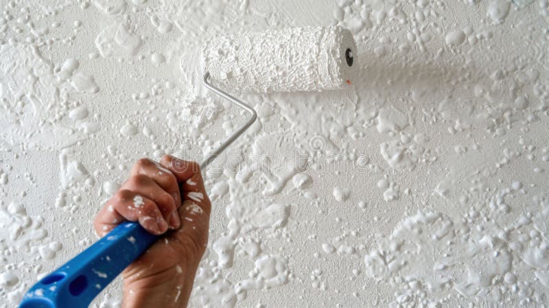 Hand Using Paint Roller To Apply White Paint. Generative Ai Stock ...